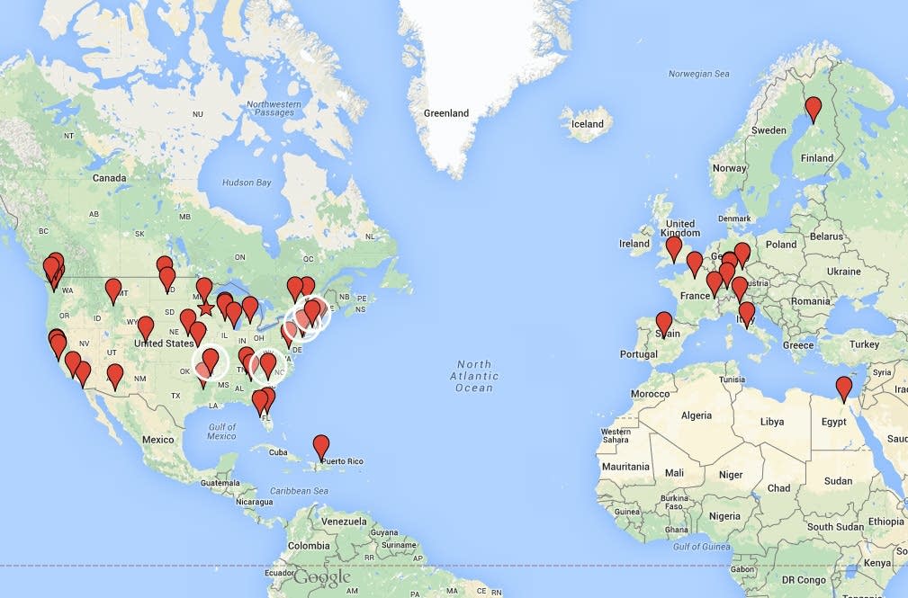 Mark Wheat's Global Shout-Out Map: Jan. 21, 2015