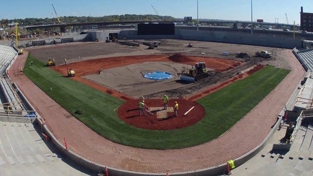 Watch turf go in at Lowertown Ballpark in 2 minutes | MPR News
