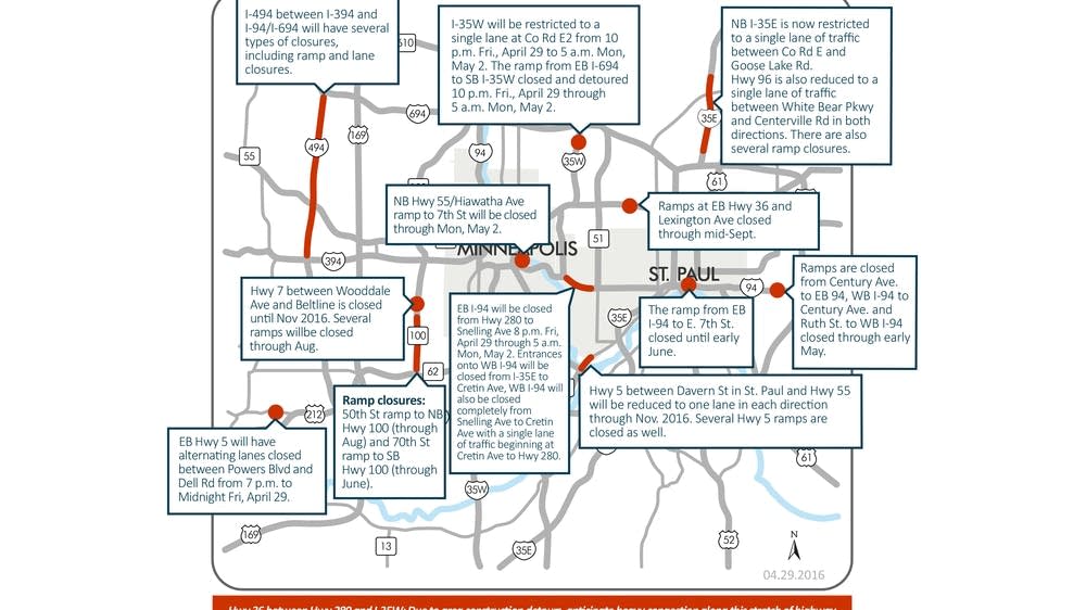 Roads not taken: I-35W, I-94 closures this weekend in Twin Cities | MPR ...