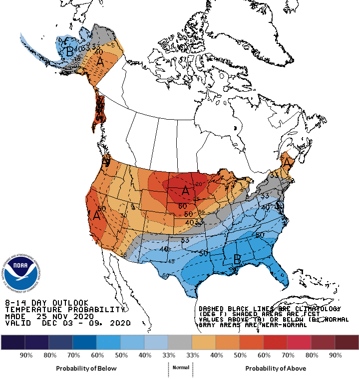 Warm blob: NOAA temperature outlooks strongly favor a mild December in ...