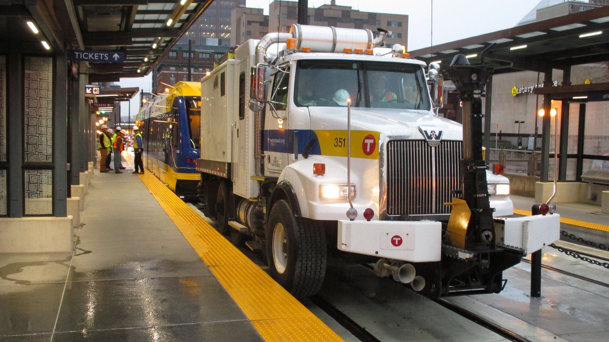 Green Line light rail car making its first round trip this morning ...