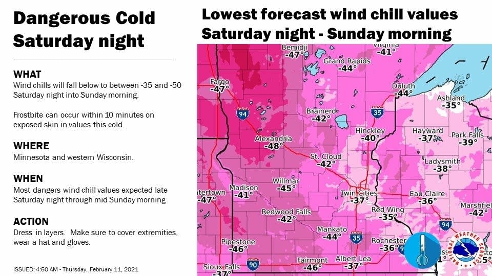 Weekend winds chills of minus 40 or lower for most of Minnesota | MPR News
