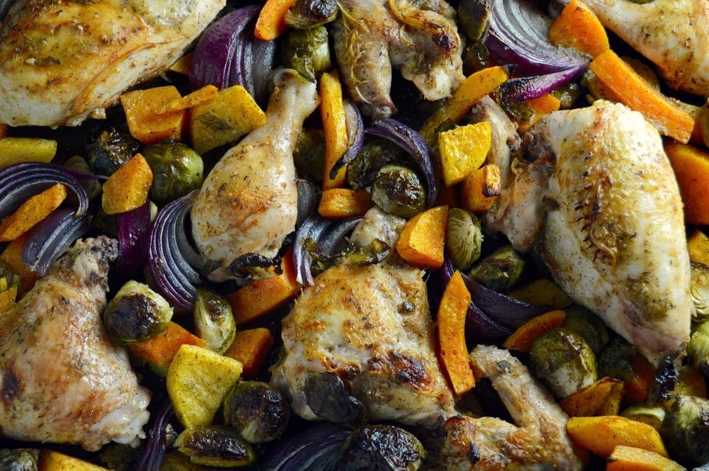 Oven-roasted Tomatillo Chicken with Vegetables | The Splendid Table