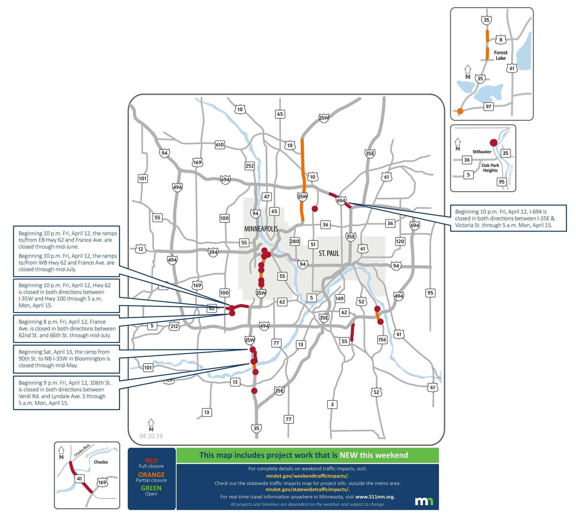 Highway 62, I-694 closures top Twin Cities weekend road woes | MPR News