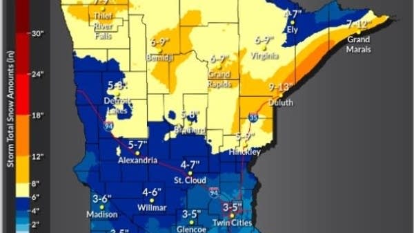 Weekend snow: 6-plus inches across northern Minnesota; 3-5 in Twin ...