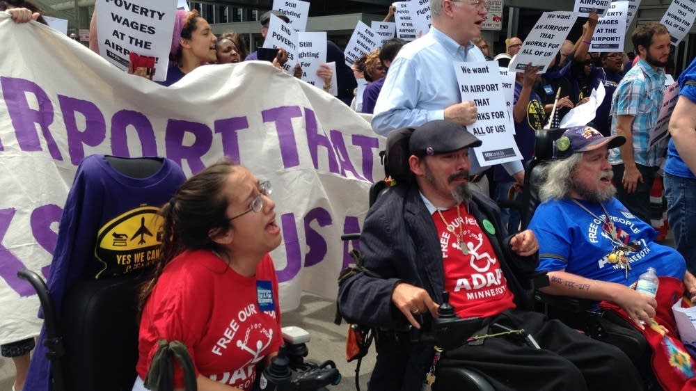Arrests at MSP as disabilities workers protest pay | MPR News