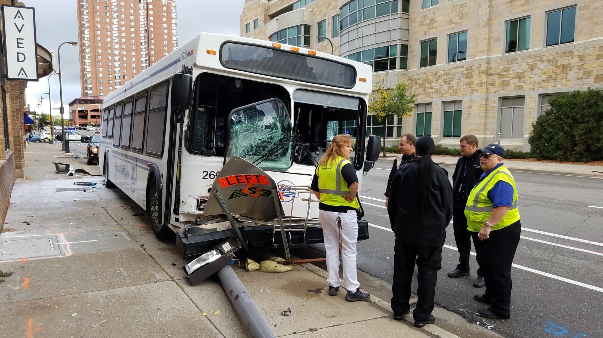 Suburban commuter bus crashes in downtown Mpls. | MPR News