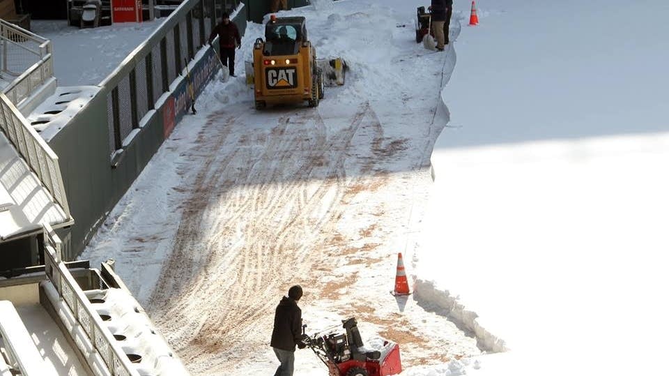 Pulling back the Target Field snow must mean winter is going… going ...