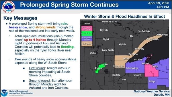 Windy Sunday, with rain at times and some flakes too; Warmer by midweek ...