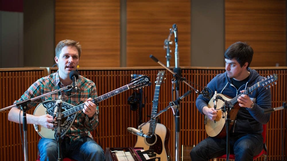 Brian Miller and Randy Gosa perform lumberjack songs at MPR studios ...