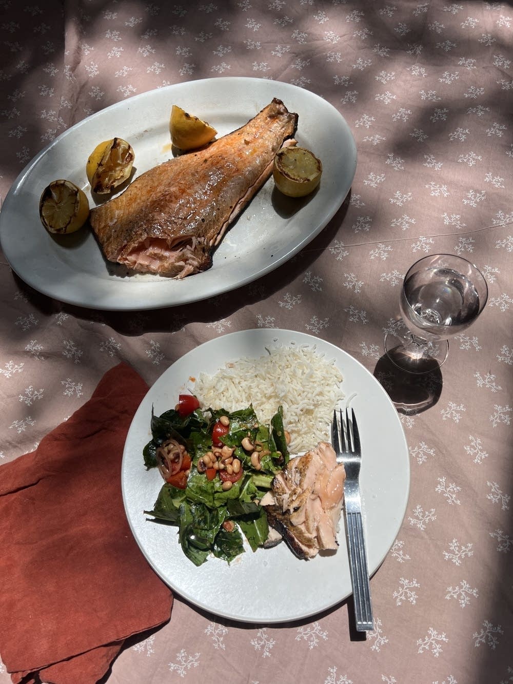 Smoky Citrus Salmon on the Half Shell, Coconut Rice, and Collard Green ...
