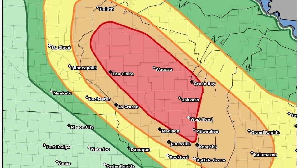 Updated severe potential Wednesday; highest risk zone in Wisconsin ...