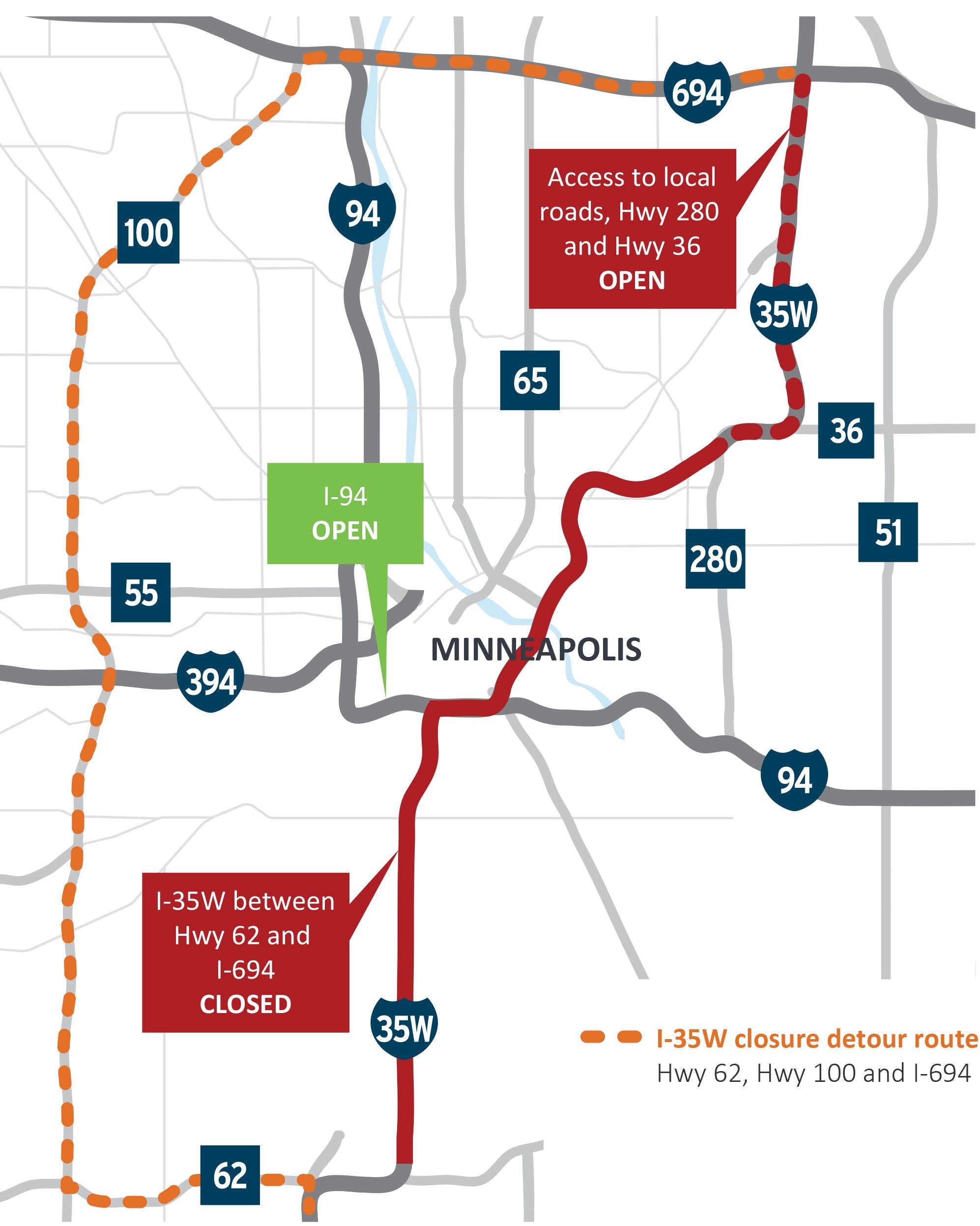 A huge stretch of I-35W is closing the next 2 weekends in the Twin ...
