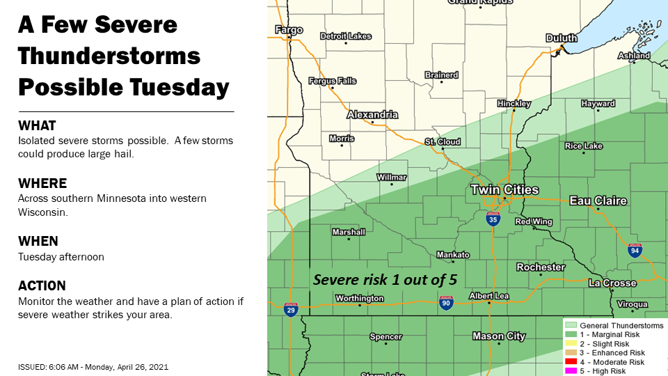 Scattered showers and T-Storms Tuesday; marginal severe risk | MPR News