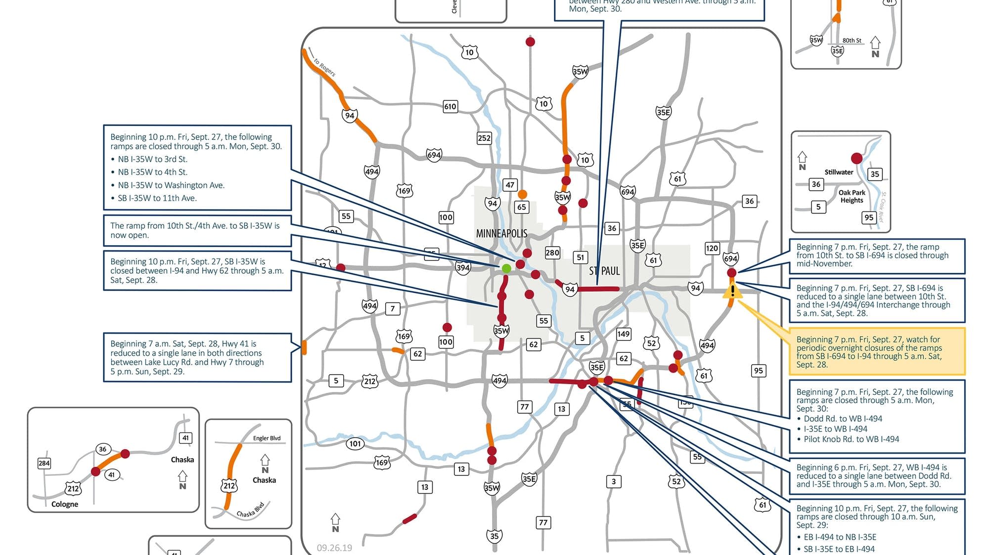 Weekend Road Closures Include Stretches Of I 35w I 94 I 494 Mpr News