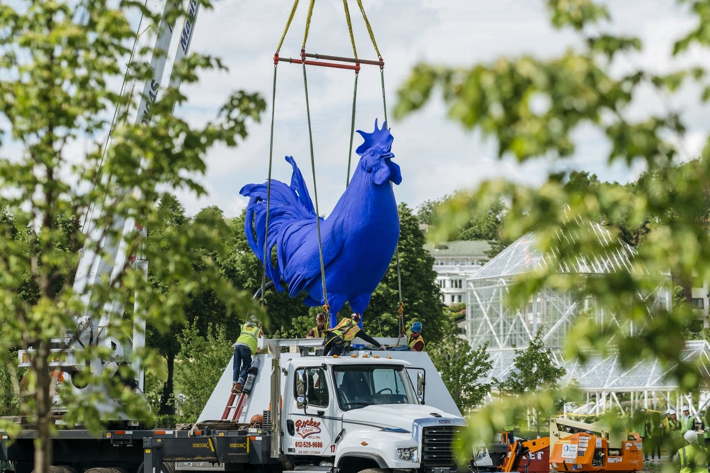Iconic blue rooster installed in Sculpture Garden | MPR News