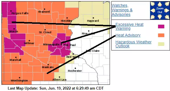 Steam heat; heat warnings and advisories Sunday through Monday | MPR News
