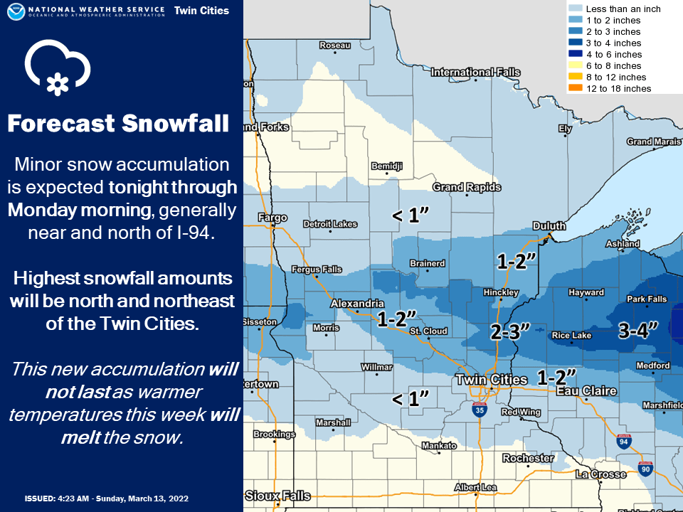 A pleasant Sunday; snow in some areas overnight and Monday morning ...
