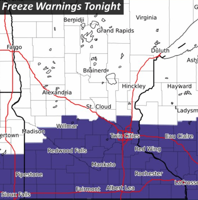 Freeze warnings overnight as cold weather continues | MPR News