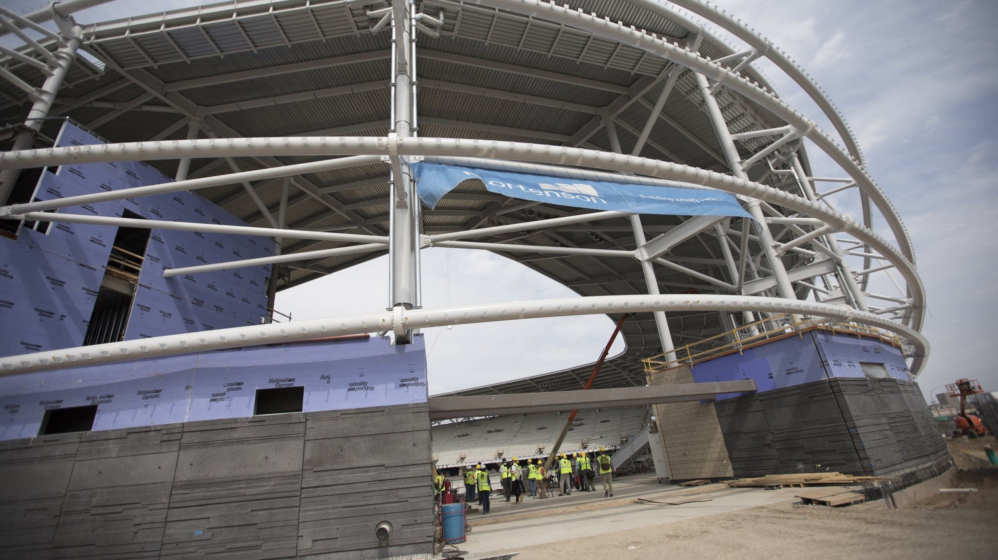 Soccer stadium's skeleton nearly complete. Next: translucent skin for ...