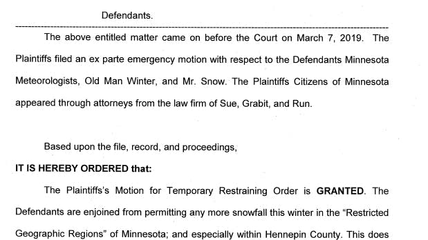 Minnesota judge issues restraining order against another snowstorm ...