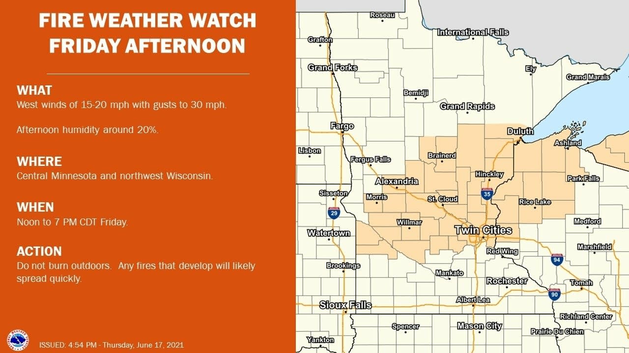 Fire weather watch Friday; rain chances increase Sunday | MPR News