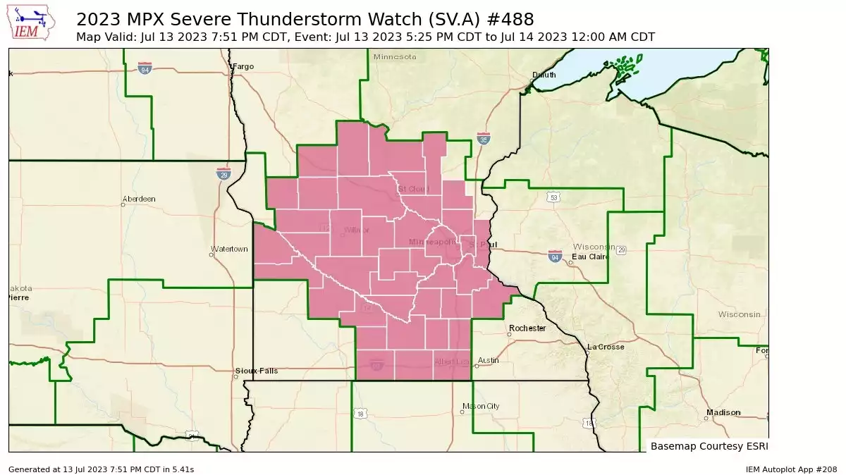 Severe Thunderstorm Watch Expanded To Include Twin Cities Until