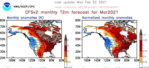 Blinking red: Temperature outlooks favor a mild March for Minnesota ...