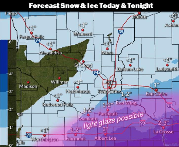 Snow and ice Monday, then a temperature roller coaster | MPR News