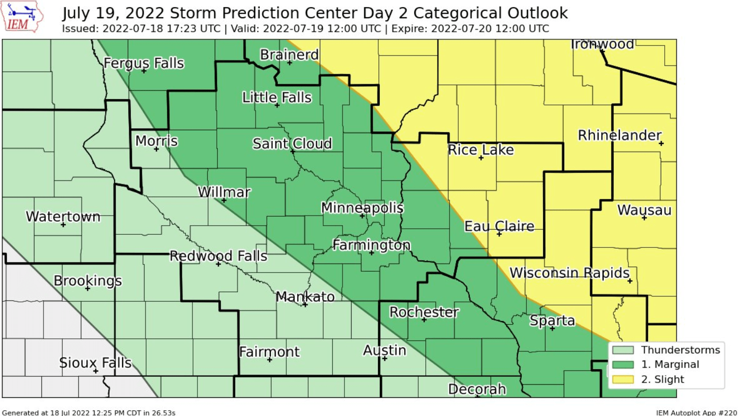 Slight severe weather risk favors northern Minnesota and Wisconsin ...