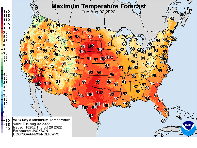Us Map High Temperatures